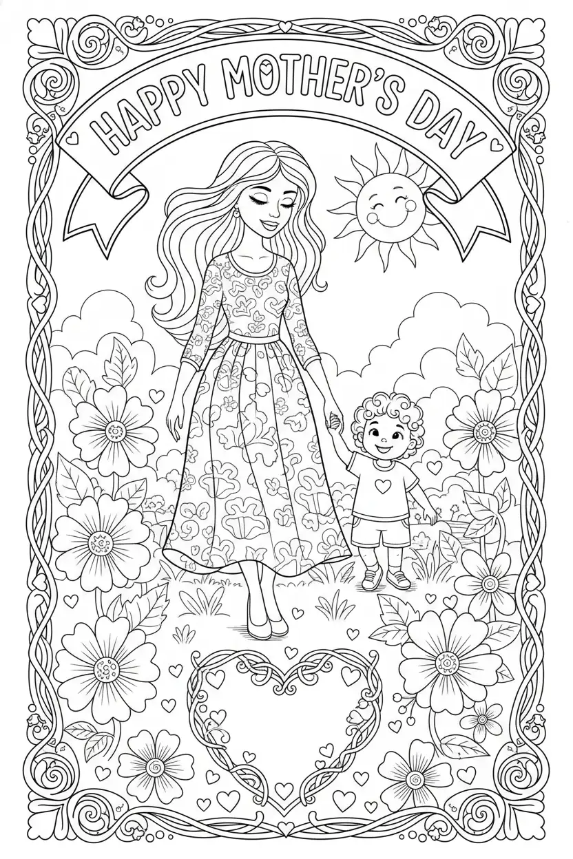 Free happy mother's day coloring page generator – 17 happy mother's day ...