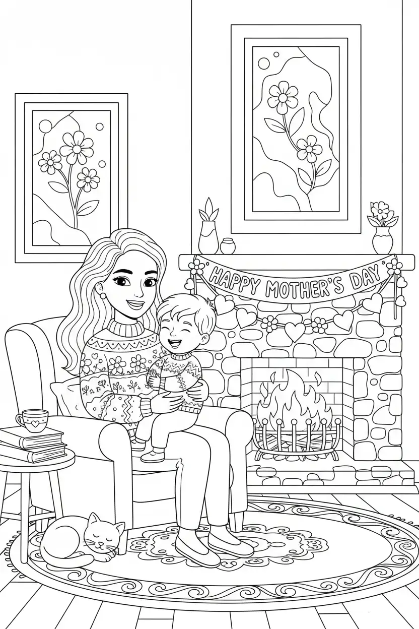 Free happy mother's day coloring page generator – 17 happy mother's day ...